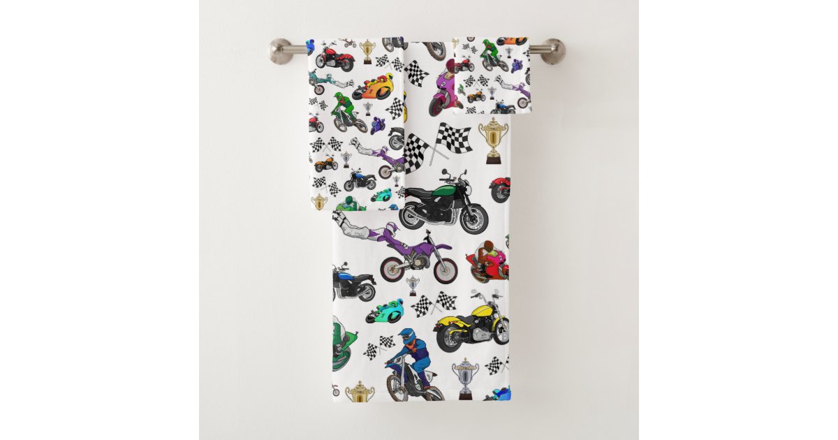 Cool Motorcycle Illustrations Pattern Bath Towel Set | Zazzle