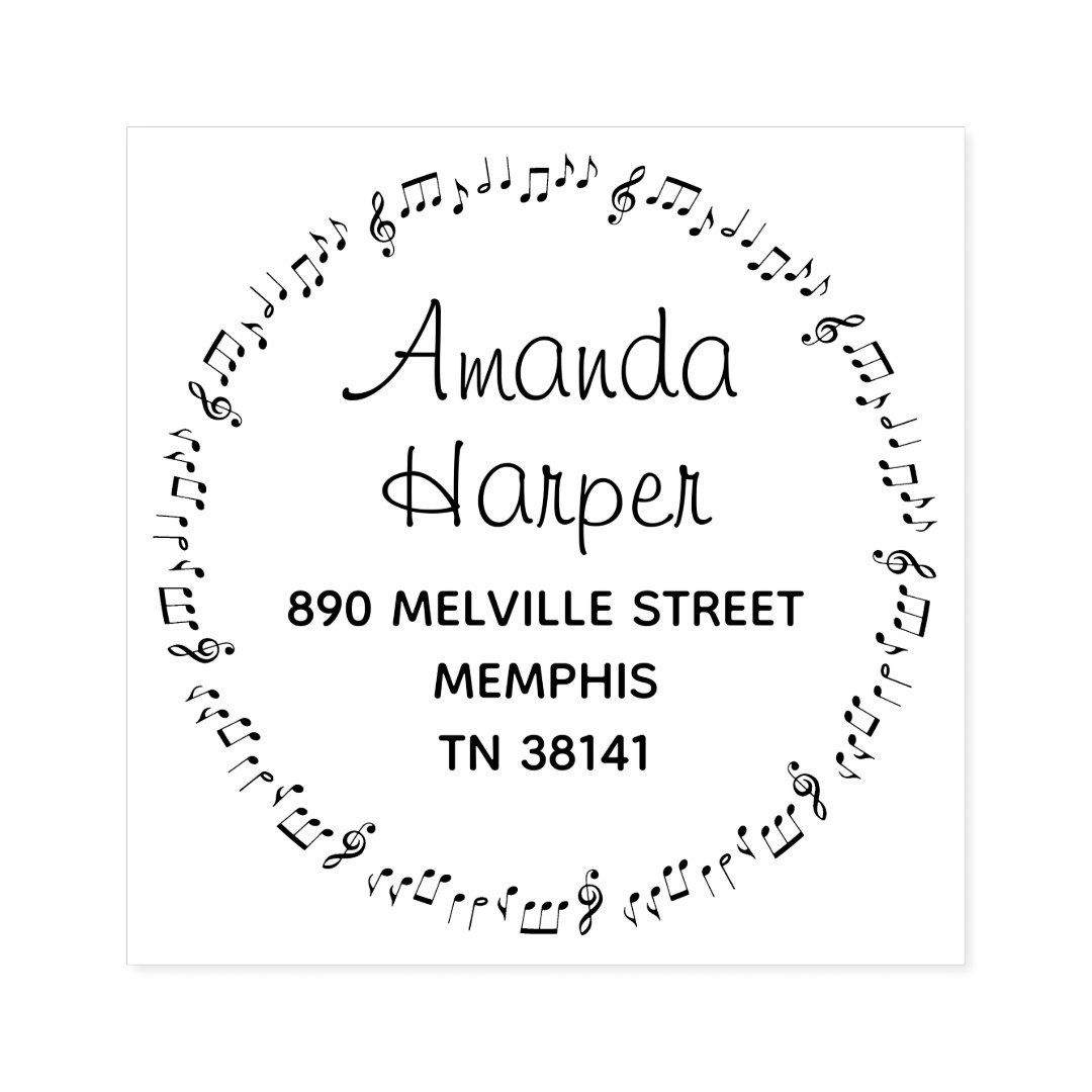 Cool Musical Notes Musician Round Return Address Rubber Stamp | Zazzle