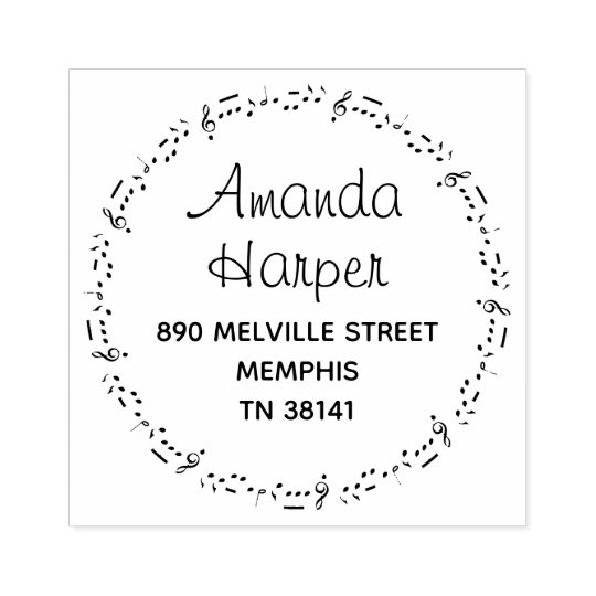Cool Musical Notes Musician Round Return Address Rubber Stamp | Zazzle.com