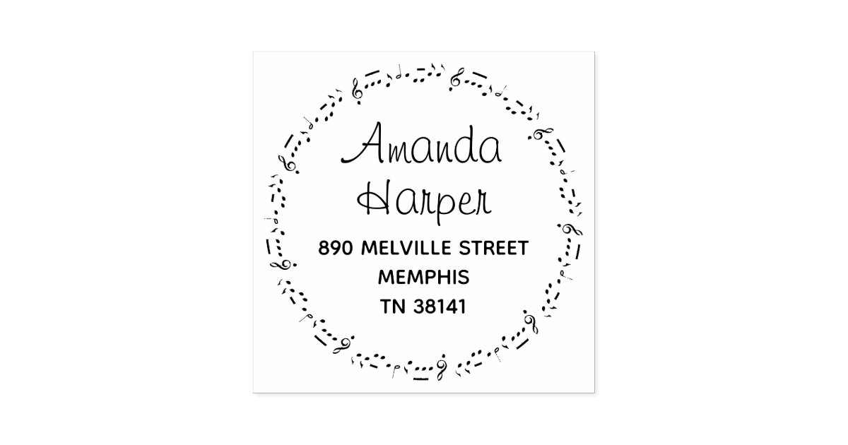 Cool Musical Notes Musician Round Return Address Rubber Stamp | Zazzle