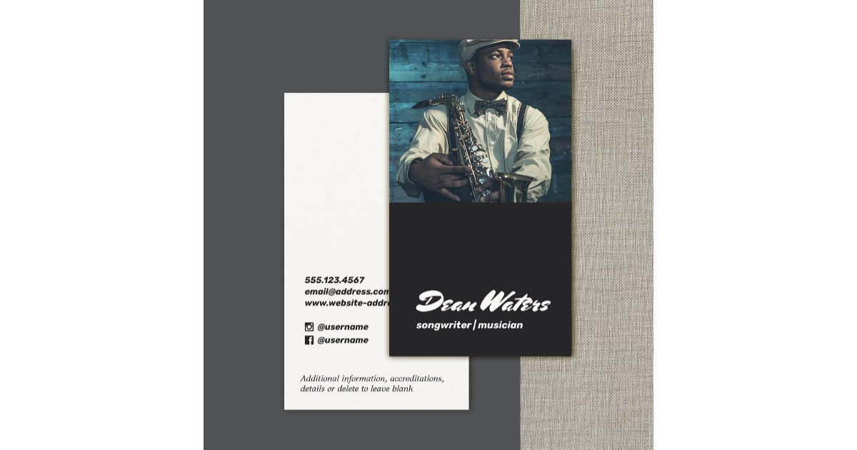 Cool Musician Songwriter Add Photo Business Card | Zazzle