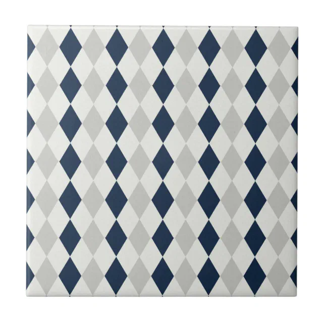 Cool Navy Blue and Gray Argyle Diamond Pattern Tile | Zazzle