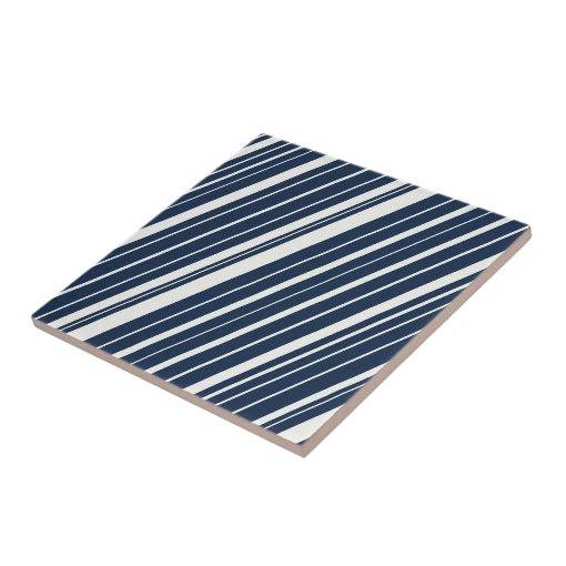 Cool Navy Blue and White Diagonal Stripes Pattern Ceramic Tile | Zazzle