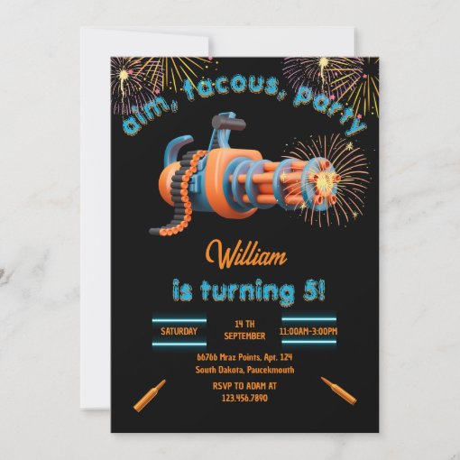 Cool Nerf Wars Party Top Gun 5th Birthday Invitation | Zazzle