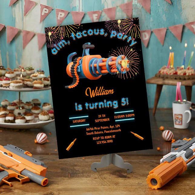 Cool Nerf Wars Party Top Gun 5th Birthday Invitation | Zazzle