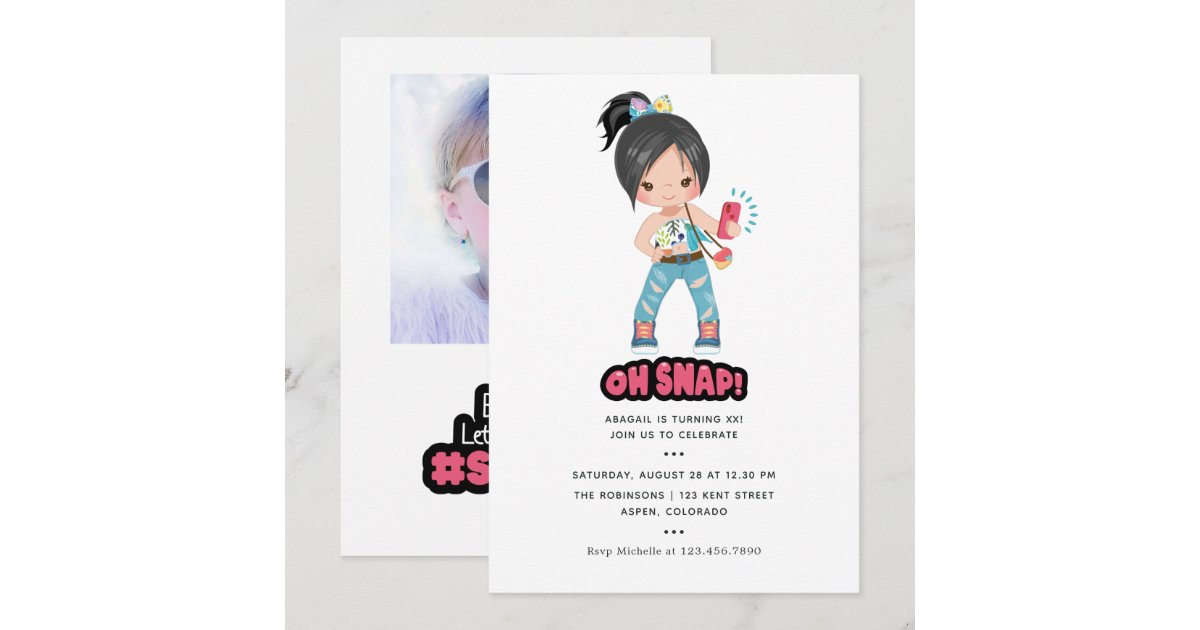Cool Oh Snap! Selfie Girl Birthday Party Invitation | Zazzle