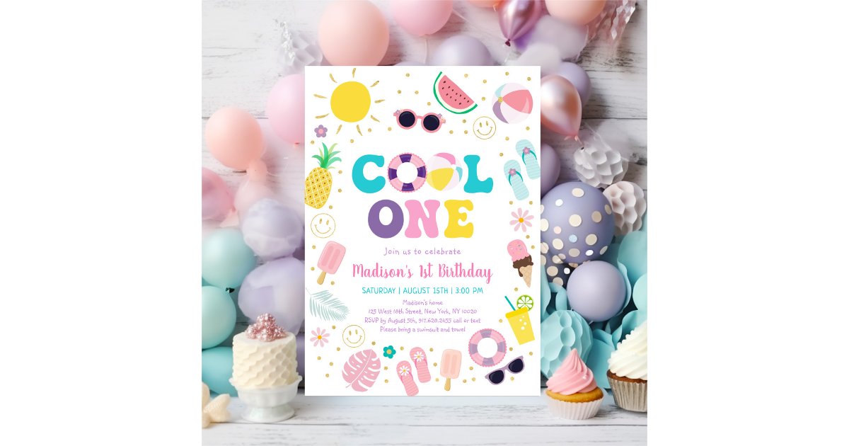 Cool One Boho Pool Party 1st Birthday Invitation | Zazzle