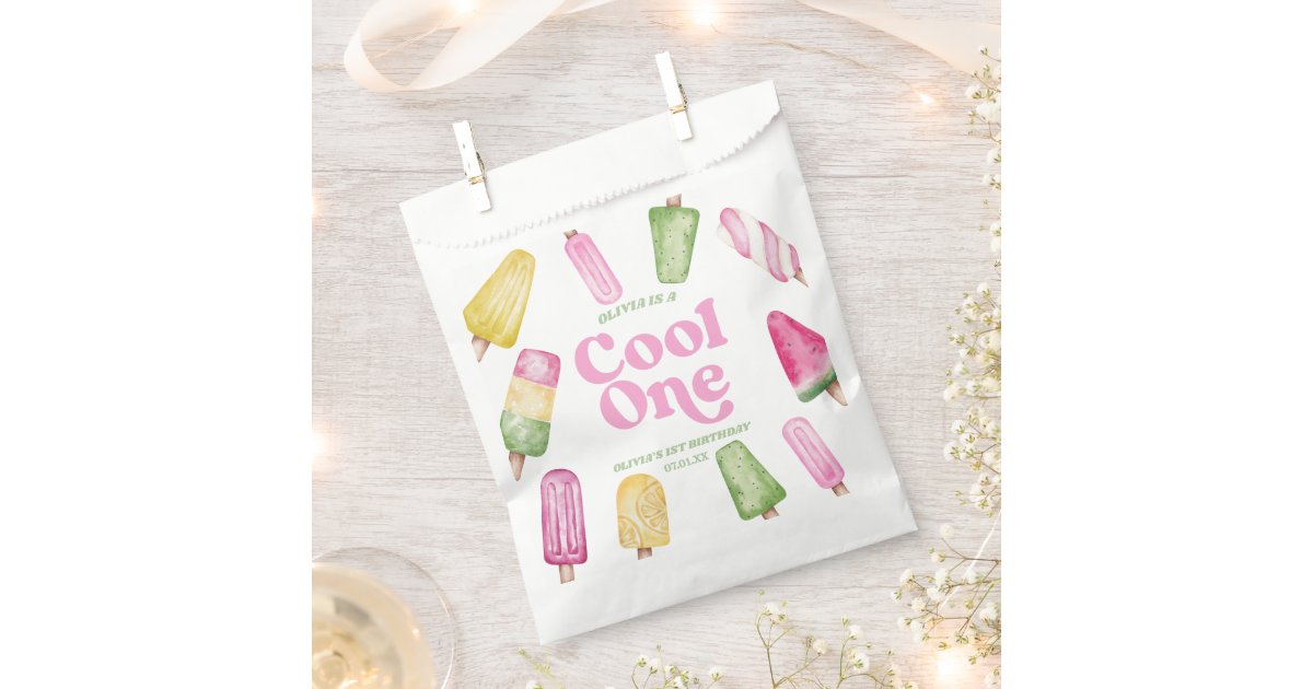 Cool One Pink Retro Popsicle 1st Birthday Party Favor Bag | Zazzle