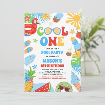 Cool One Tropical Summer Beach 1st Birthday Party Invitation | Zazzle