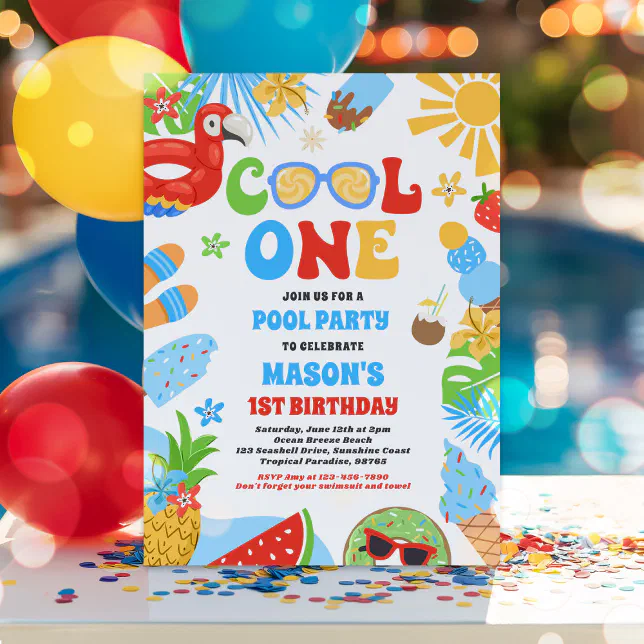 Cool One Tropical Summer Beach 1st Birthday Party Invitation | Zazzle