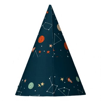 Cool Outer Space Rockets Planets Pattern Birthday Party Hat | Zazzle