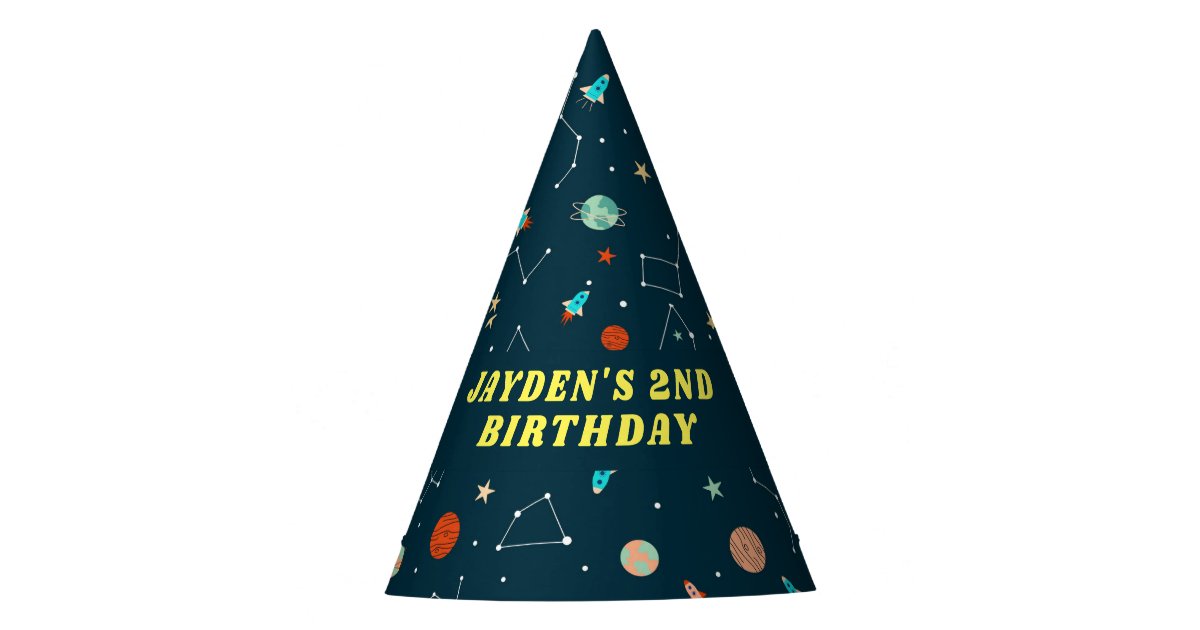 Cool Outer Space Rockets Planets Pattern Birthday Party Hat | Zazzle