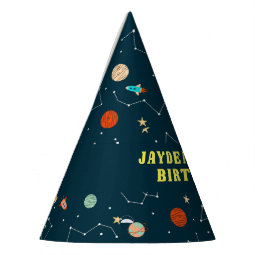 Cool Outer Space Rockets Planets Pattern Birthday Party Hat | Zazzle