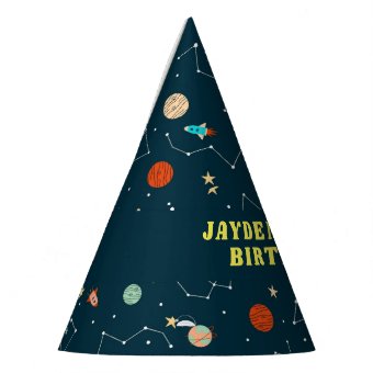 Cool Outer Space Rockets Planets Pattern Birthday Party Hat | Zazzle