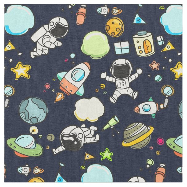 Cute Outer Space Themed Fabric | Zazzle