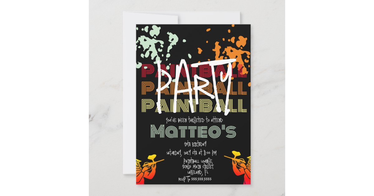 Cool Paintball Birthday Teen Party Invitation | Zazzle