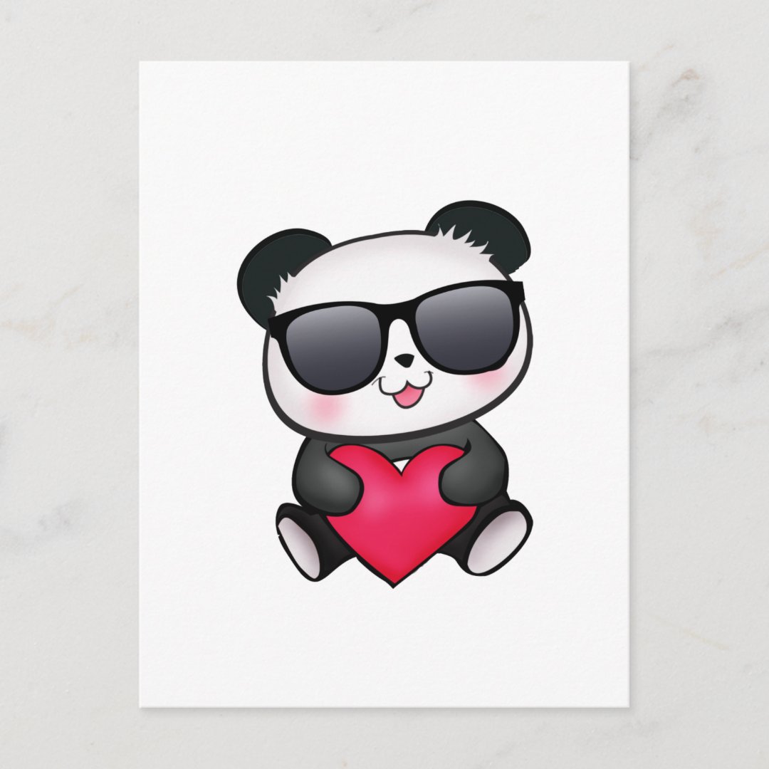 Cool Panda Bear Sunglasses Valentine's Day Heart Holiday Postcard | Zazzle