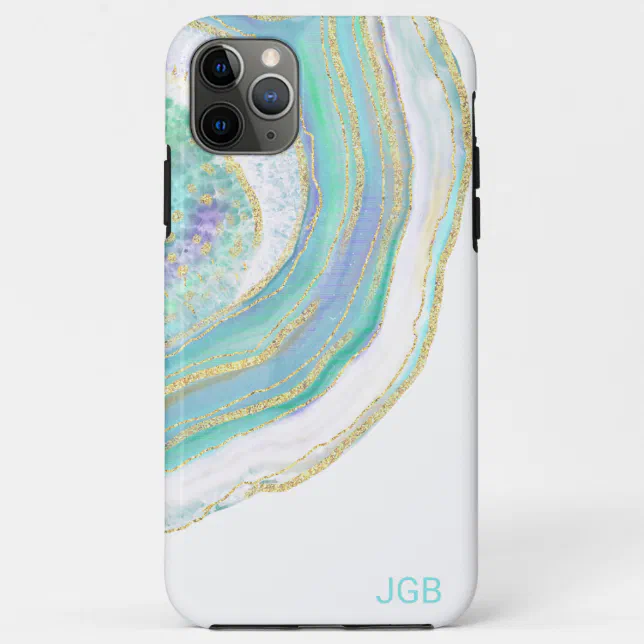 Cool Pastel Aqua and Purple Agate with Monogram Case-Mate iPhone Case ...