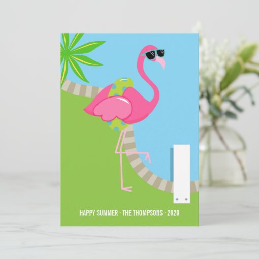 Cool Pink Flamingo Summer Family Photo Greeting Card | Zazzle