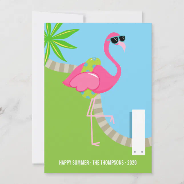 Cool Pink Flamingo Summer Family Photo Greeting Card | Zazzle