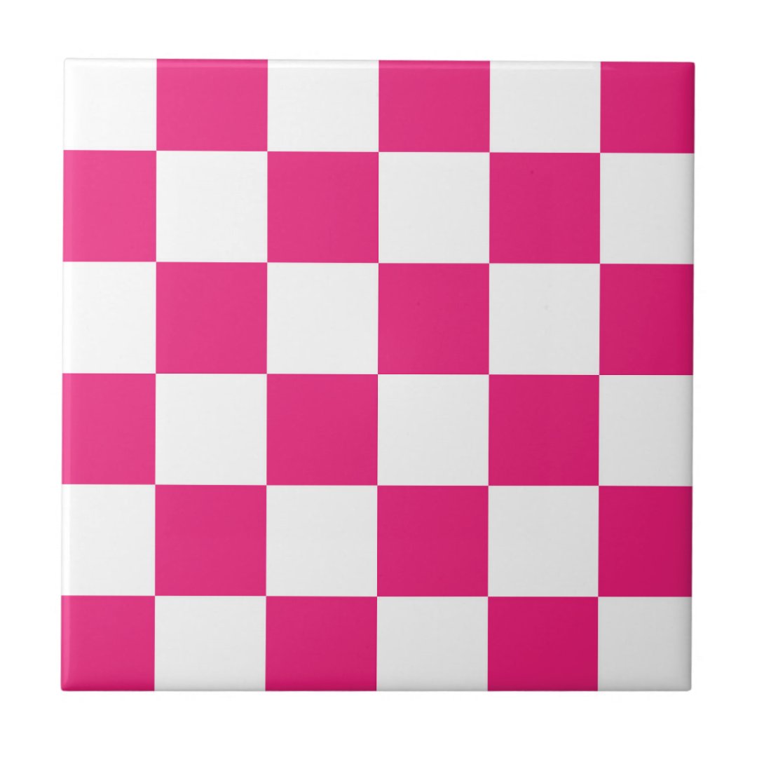 cool pink white check pattern tiled ceramic tile | Zazzle