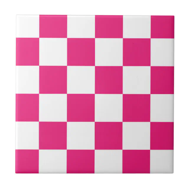 cool pink white check pattern tiled ceramic tile | Zazzle