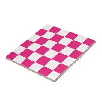 cool pink white check pattern tiled ceramic tile | Zazzle