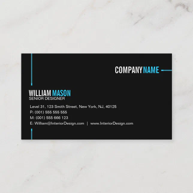 Cool Plain Black and Blue Modern Business Card | Zazzle