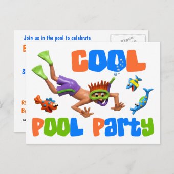 Cool Pool Party Invitation Postcard | Zazzle