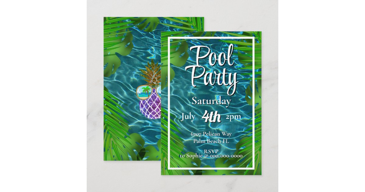 Cool Pool Party palm leaves Invitation | Zazzle