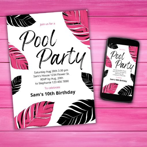 Cool Pool Party Pink Summer Swim Birthday Party Invitation | Zazzle