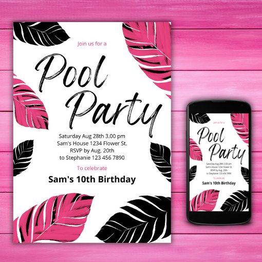 Cool Pool Party Pink Summer Swim Birthday Party Invitation | Zazzle
