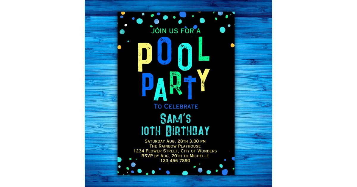 Cool Pool Party Summer Swimming Birthday Party Invitation | Zazzle