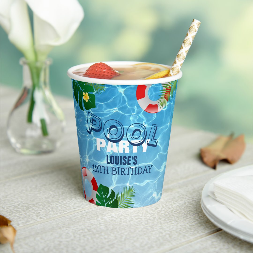 Cool Pool Party | Swimming Birthday Invitation Paper Cups | Zazzle