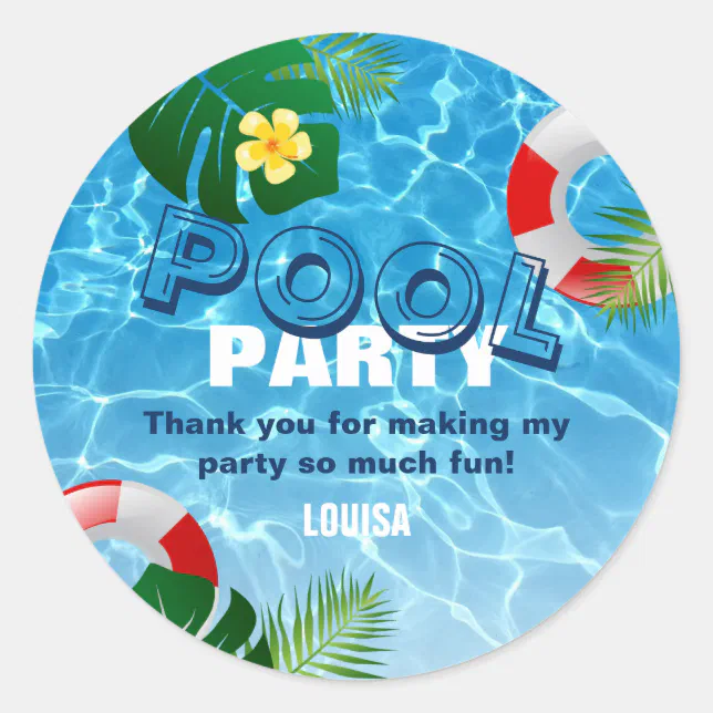 Cool Pool Party Thank You Birthday Classic Round Sticker | Zazzle