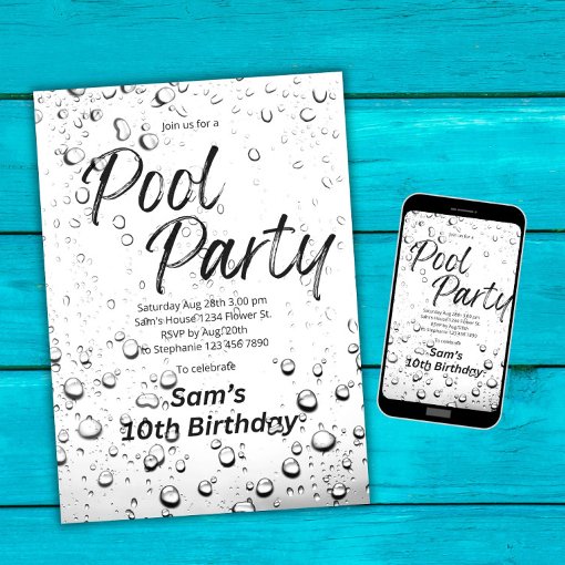 Cool Pool Party Water Splash Summer Birthday Party Invitation | Zazzle