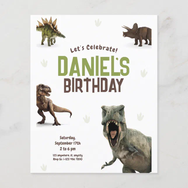 Cool Realistic Dinosaur Birthday party Flyer | Zazzle