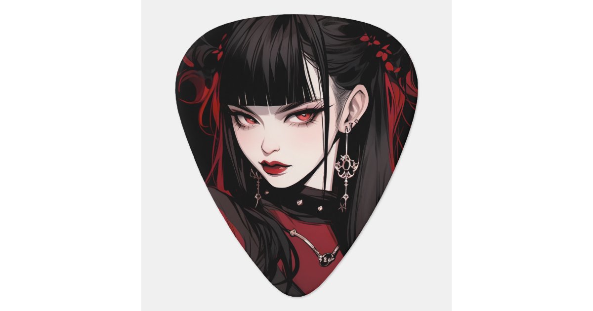 Cool Red and Black Goth Aesthetic Anime Girl Guitar Pick | Zazzle
