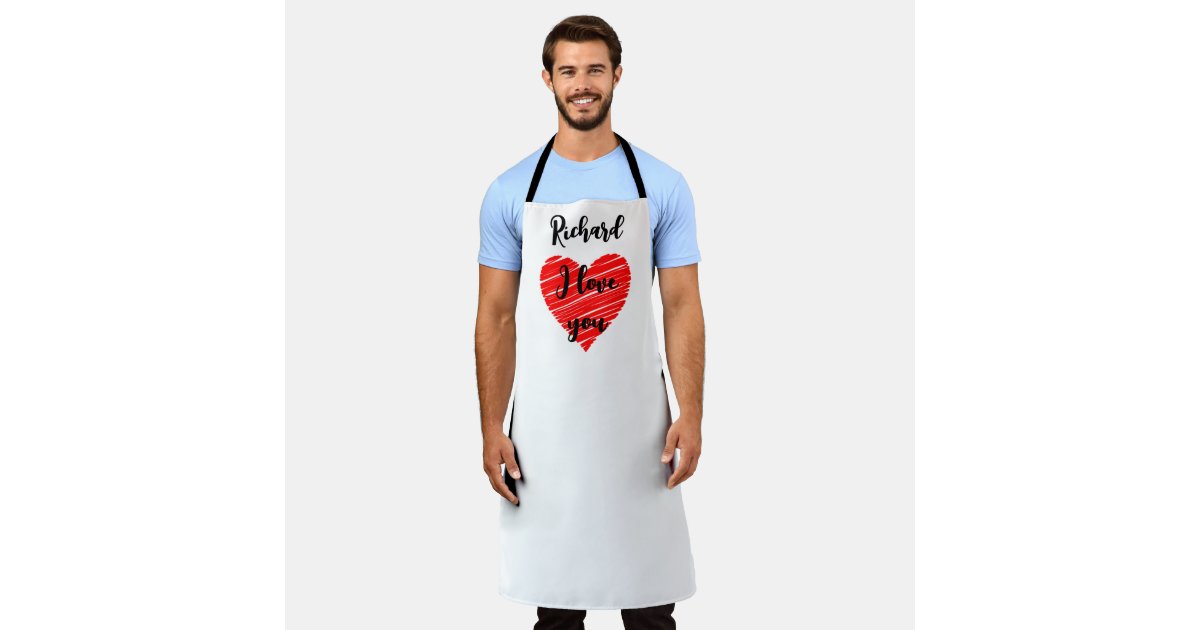 Cool red heart I love you for boyfriend Apron | Zazzle