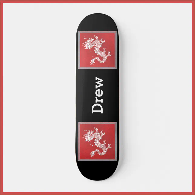 Cool Red White and Black Dragon Skateboard | Zazzle