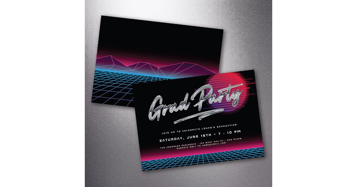 Cool Retro 80's New Wave Graduation Grad Party Invitation | Zazzle