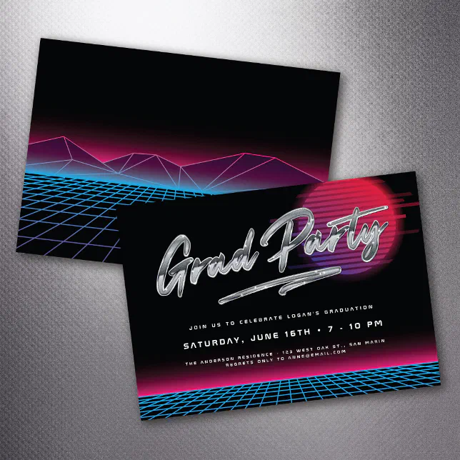 Cool Retro 80's New Wave Graduation Grad Party Invitation | Zazzle