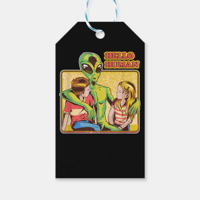 Cool Retro Alien ET Hello Humans Outer Space Galax Gift Tags | Zazzle