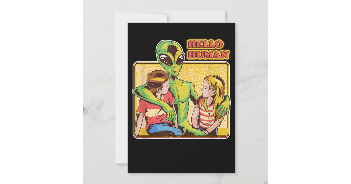 Cool Retro Alien ET Hello Humans Outer Space Galax Invitation | Zazzle