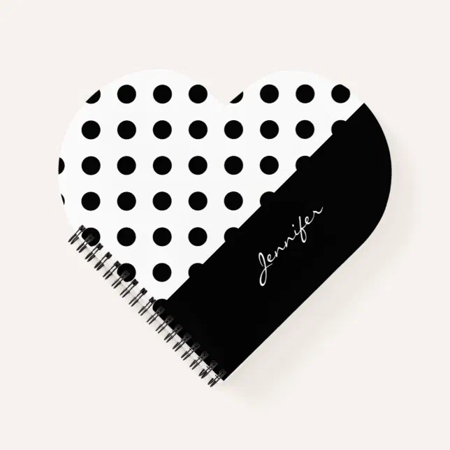 Cool Retro Black and White Polka Dots with Name Notebook | Zazzle