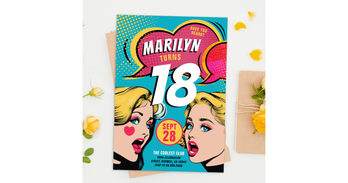 Cool Retro Colorful Pop Art Birthday Invitation | Zazzle