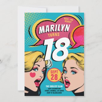 Cool Retro Colorful Pop Art Birthday Invitation | Zazzle