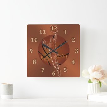 Cool Retro Meets Techno Basketball Clocks for Guys | Zazzle