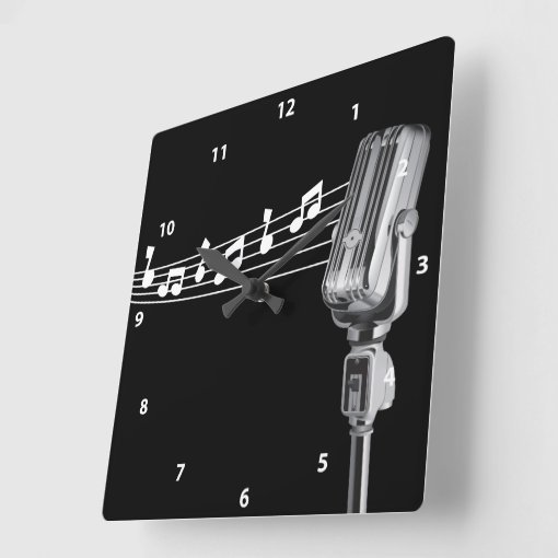Cool Retro Microphone & Musical Notes Clock | Zazzle