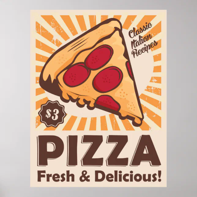cool retro pizza food poster | Zazzle